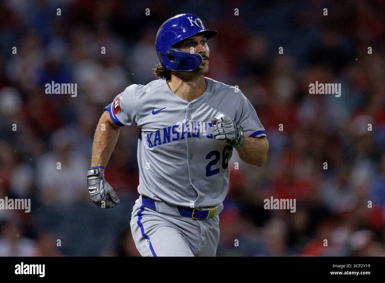 Kansas City Royals' Adam Frazier runs to first base during the fourth ...
