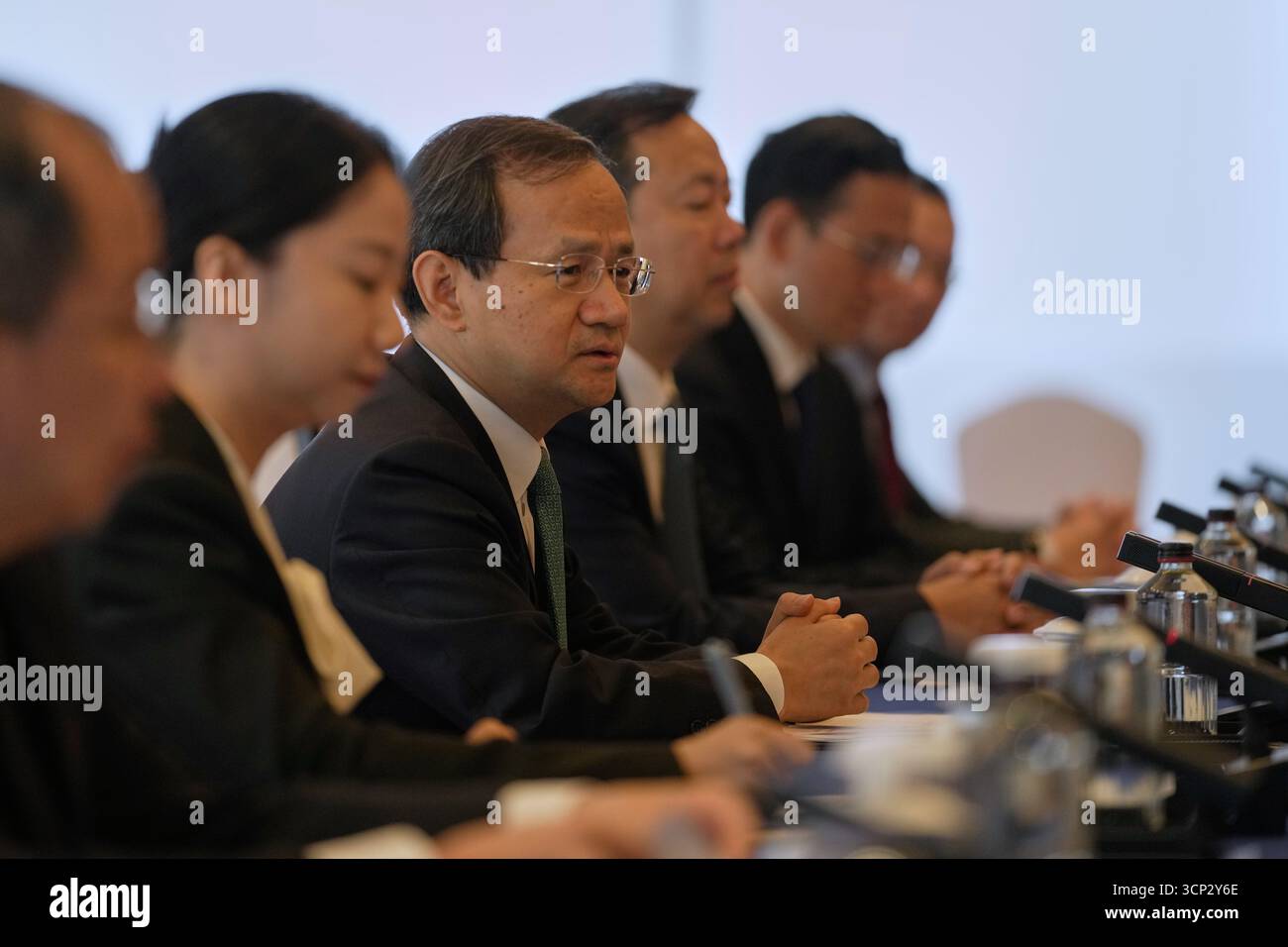 Beijing Mayor Yin Yong speaks during a meeting with a bipartisan group ...