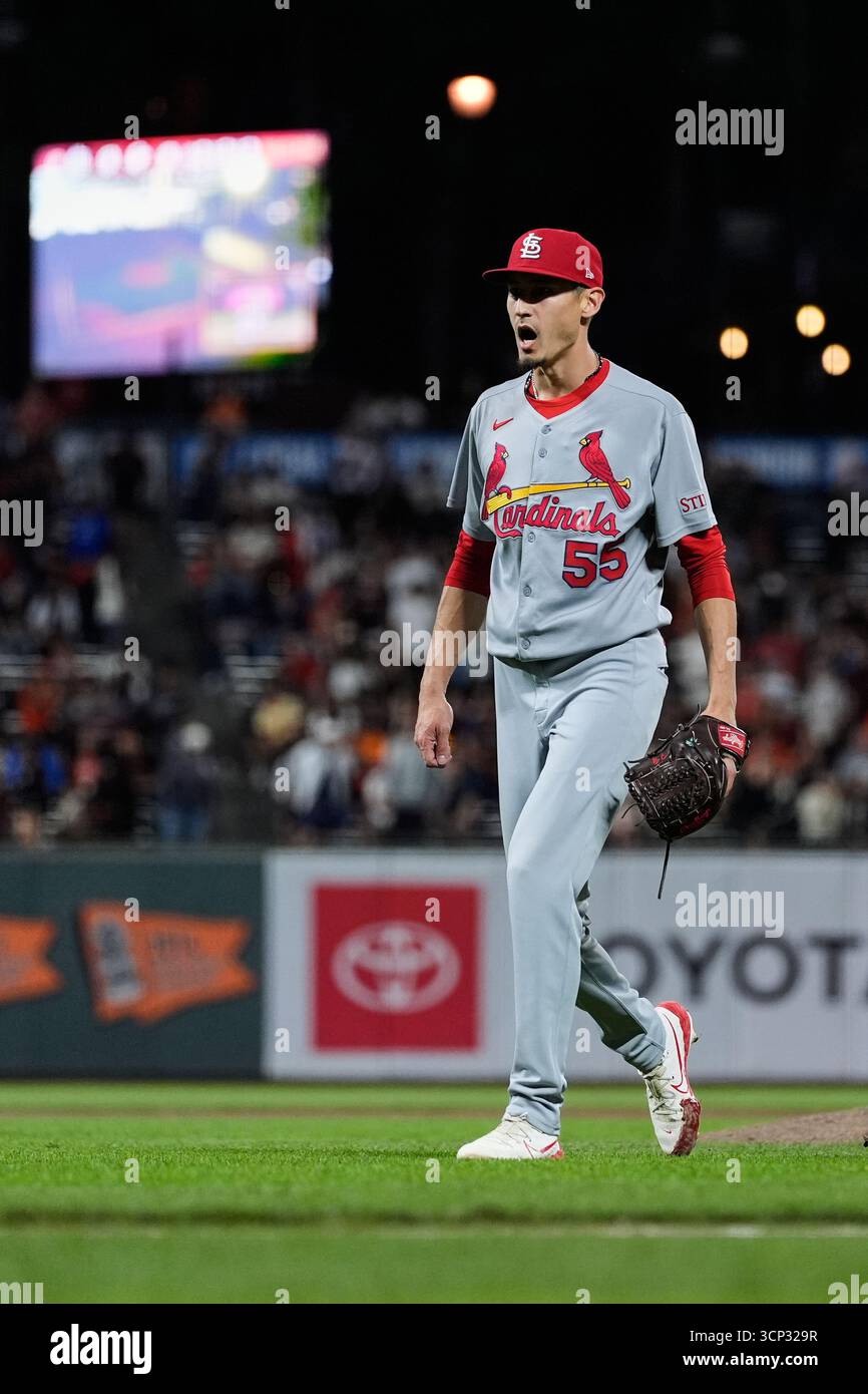 St. Louis Cardinals pitcher Riley O'Brien reacts after the team's ...