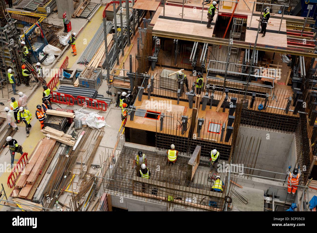 Workers on site as the 700-year-old tower of All Hallows Staining ...