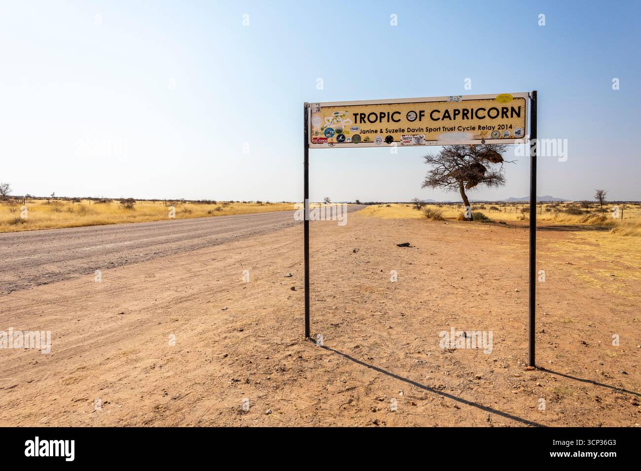 Namibia- 25 August, 2025: Road sign marking the Tropic of Capricorn in ...