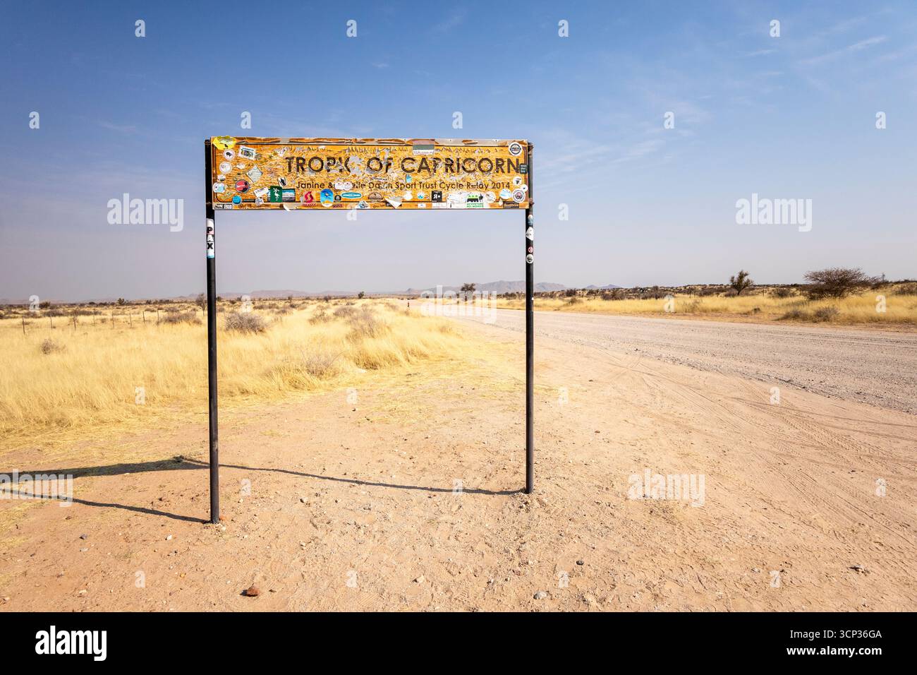 Namibia- 25 August, 2025: Road sign marking the Tropic of Capricorn in ...