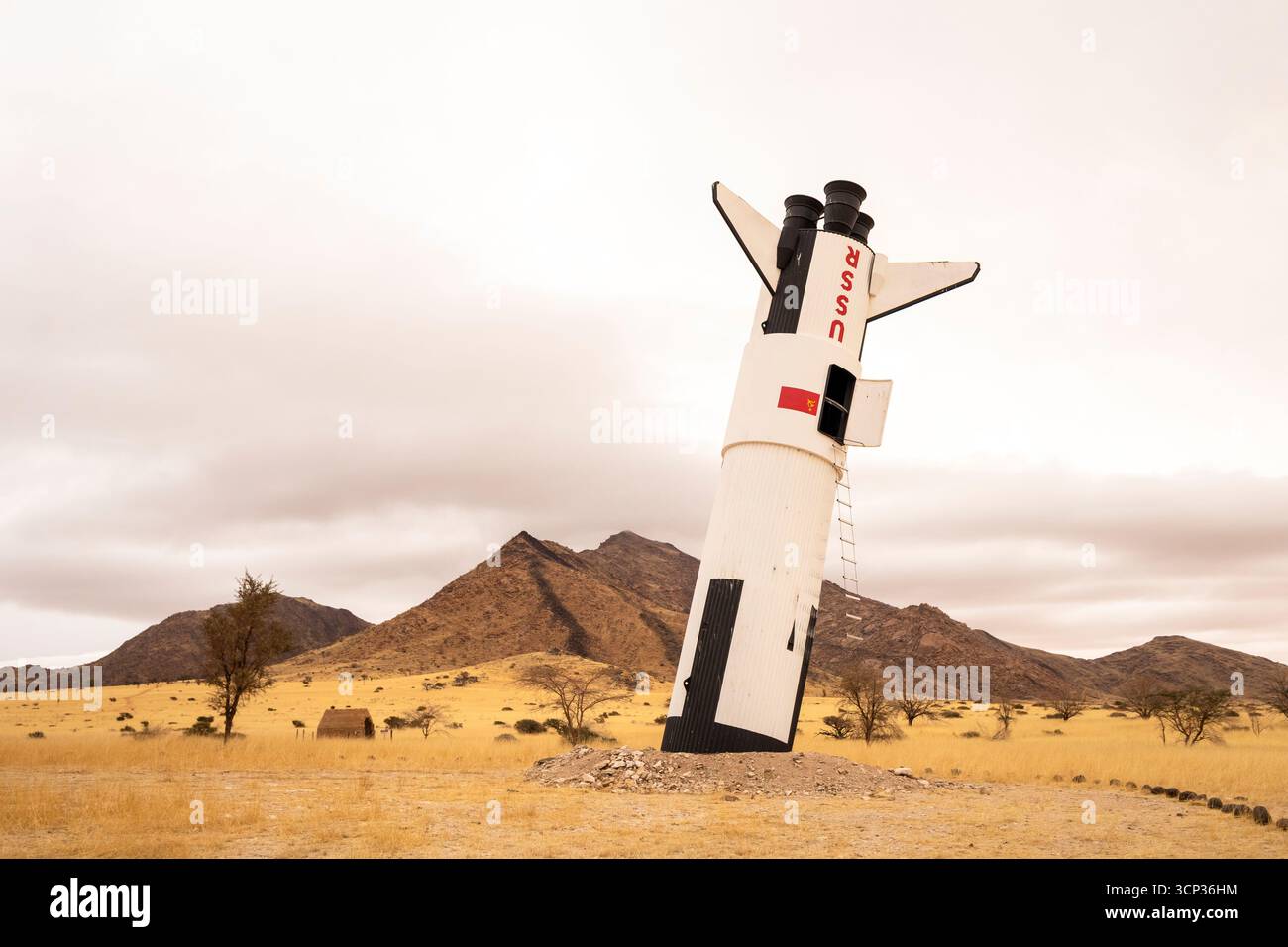 A mock Soviet rocket stands nose-first in the Solitaire, Namibian ...