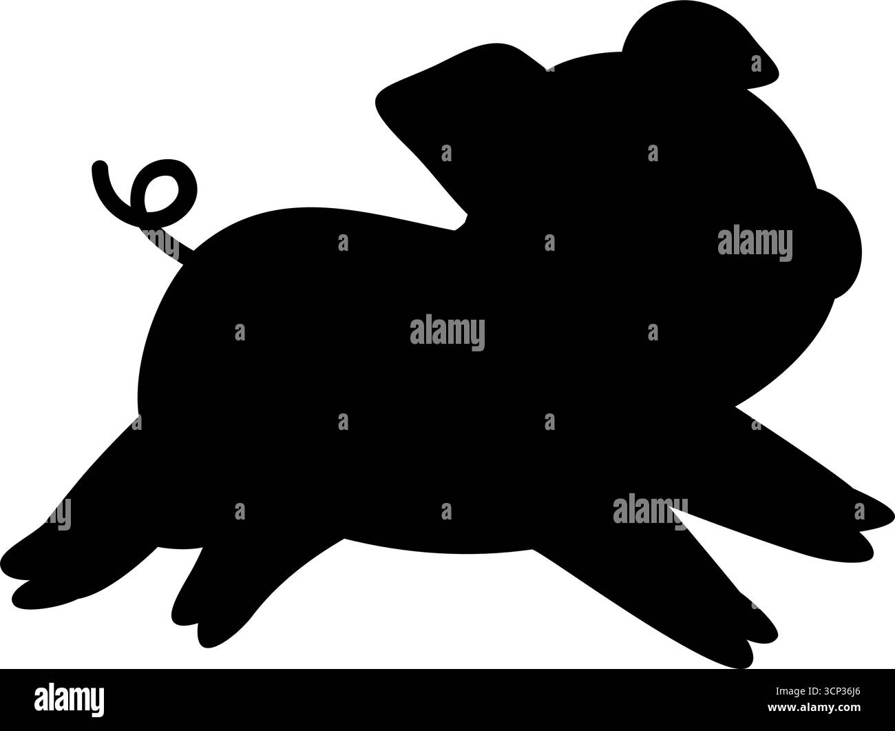 Piglet silhouette with curly tail. Simple black pig vector icon for ...