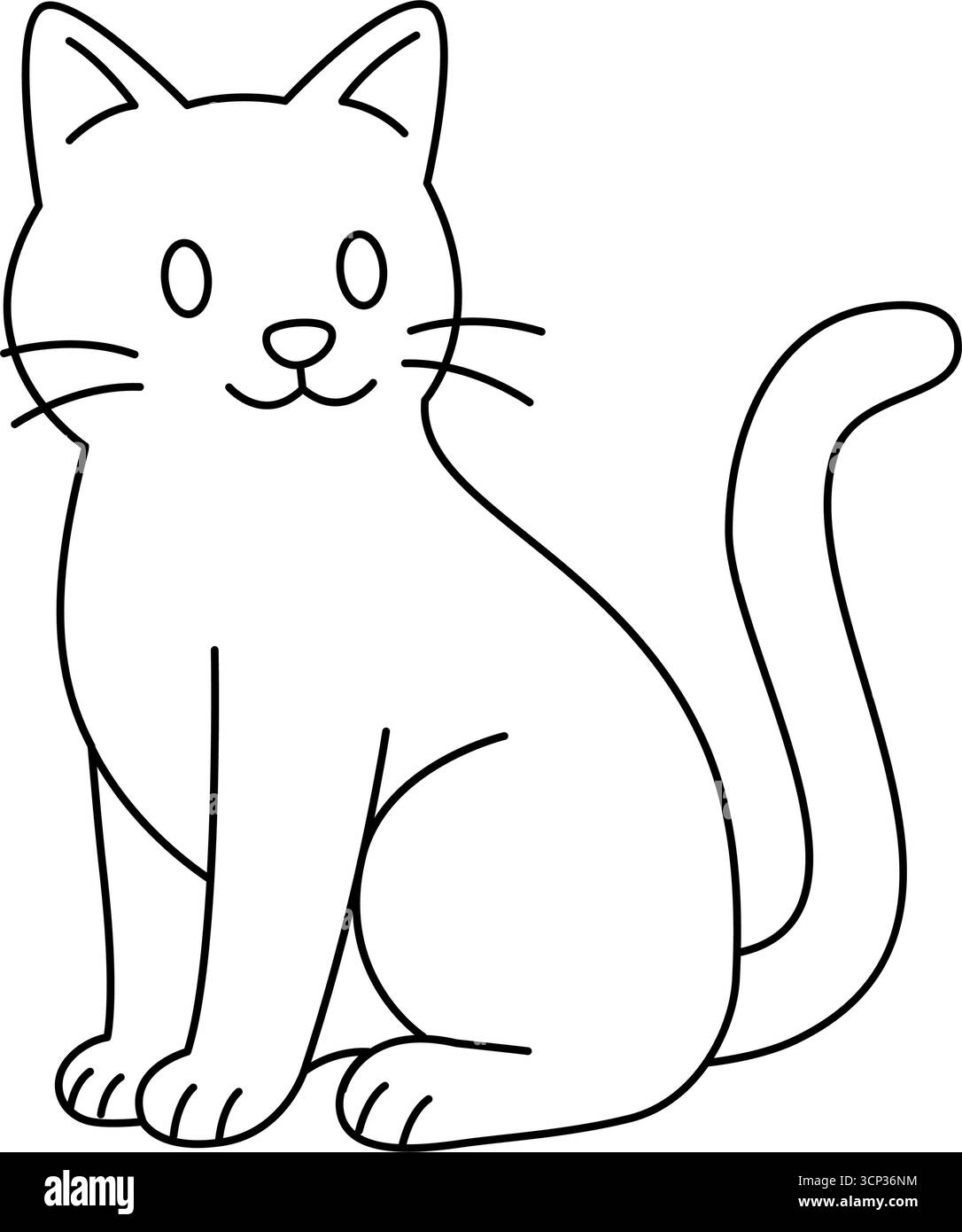 Black outline cartoon sitting cat. Minimal linear vector kitten ...