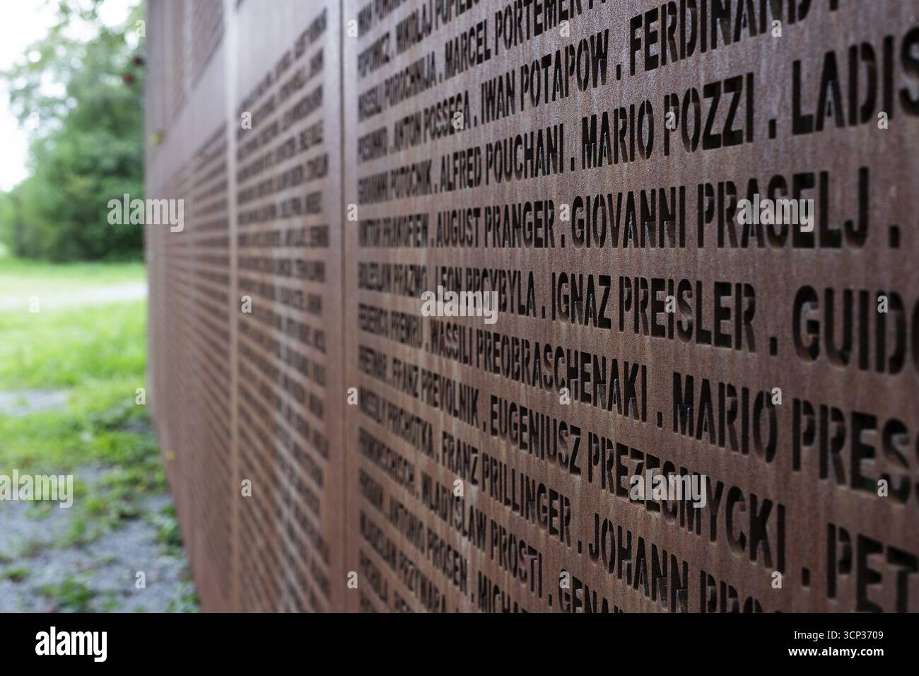 Name wall made of steel plates with a total of 2908 laser-engraved ...