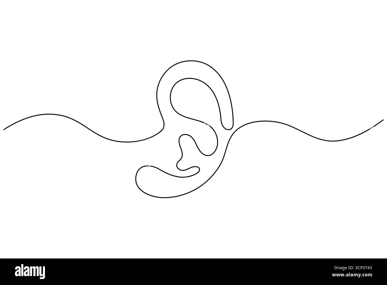 Ear symbol one line art minimalist outline vector isolated abstract ...