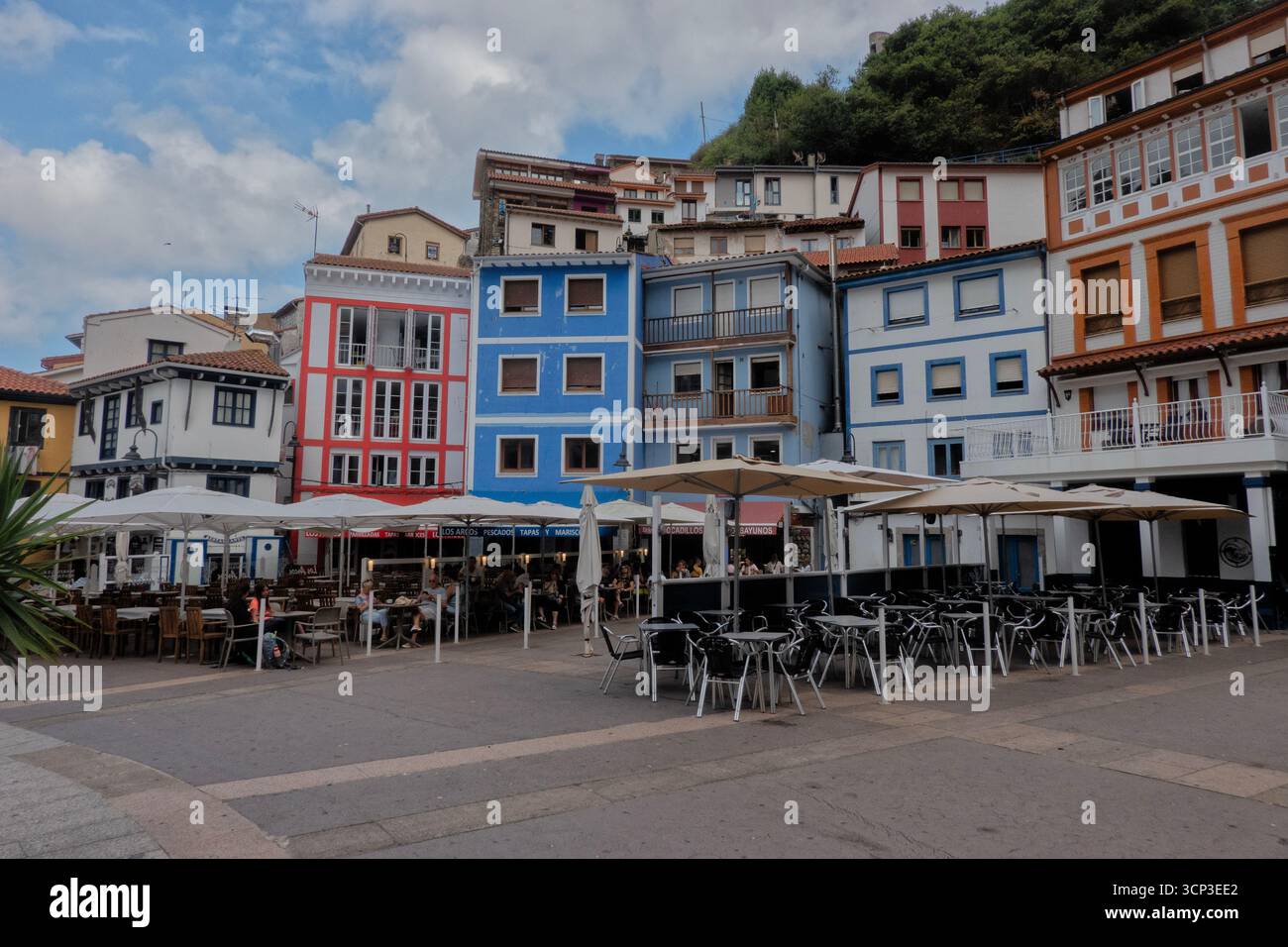 Cafes and bars in the harbor of Cudillero, Asturias, Spain Stock Photo ...