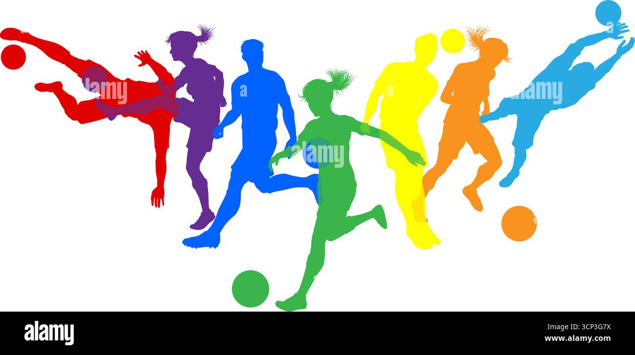 Soccer Football Players Male Female Silhouettes Stock Vector Image ...