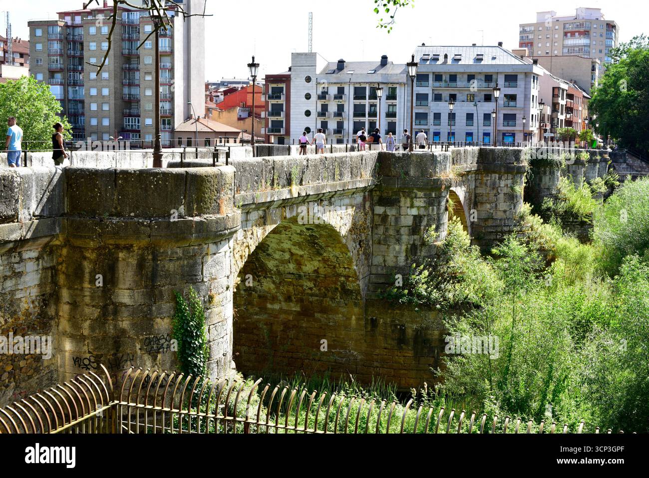 León city, San Marcos bridge and Bernesga river. Castilla y León, Spain ...
