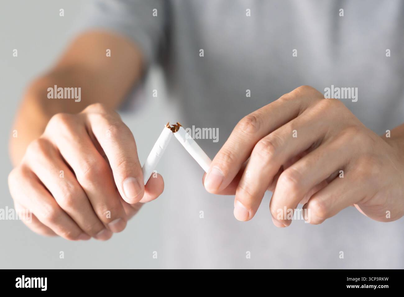 No smoking. Man stop smoke, refuse, reject, break take cigarette, say ...