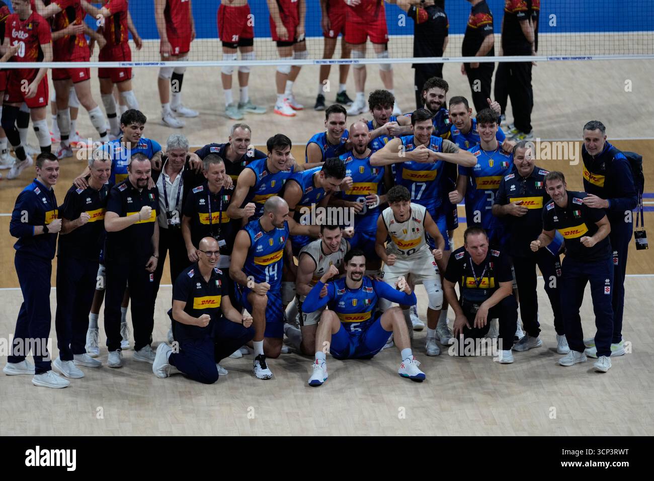 Members of Italy team celebrate after winning the quarter final match ...