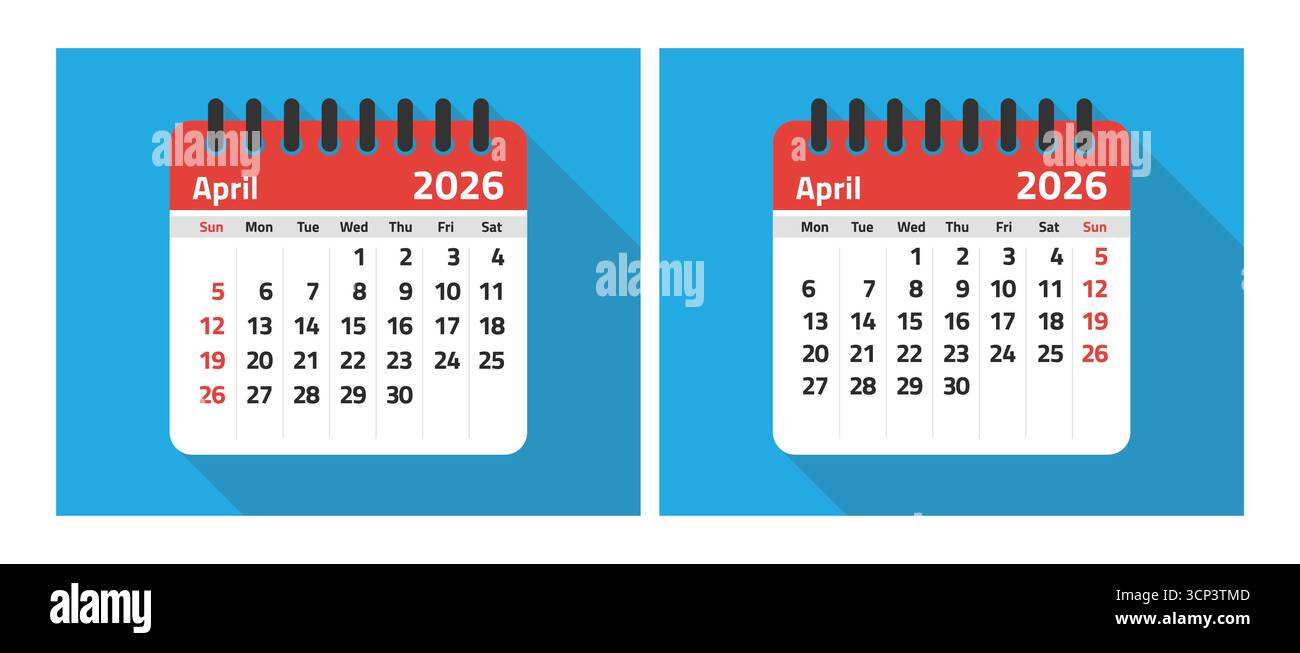April 2026 calendar templates with Sunday and Monday week starts Stock ...