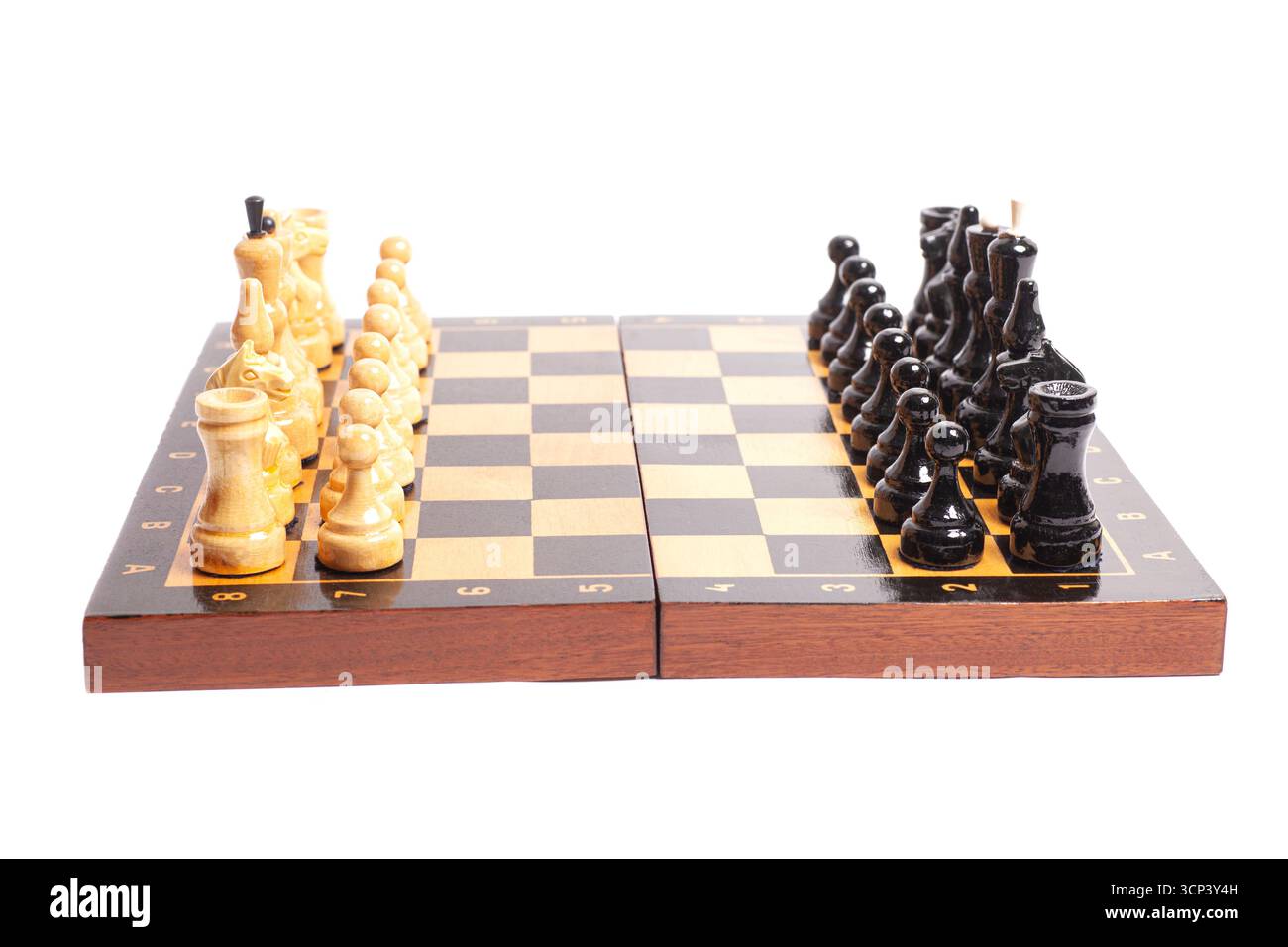 Chess board with chess pieces isolated on white Stock Photo - Alamy
