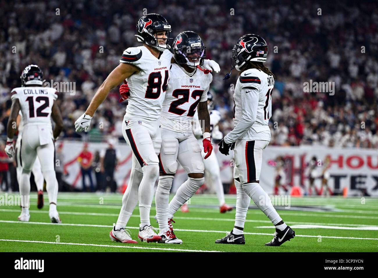 Houston Texans wide receiver Jayden Higgins (81), cornerback Jaylin ...