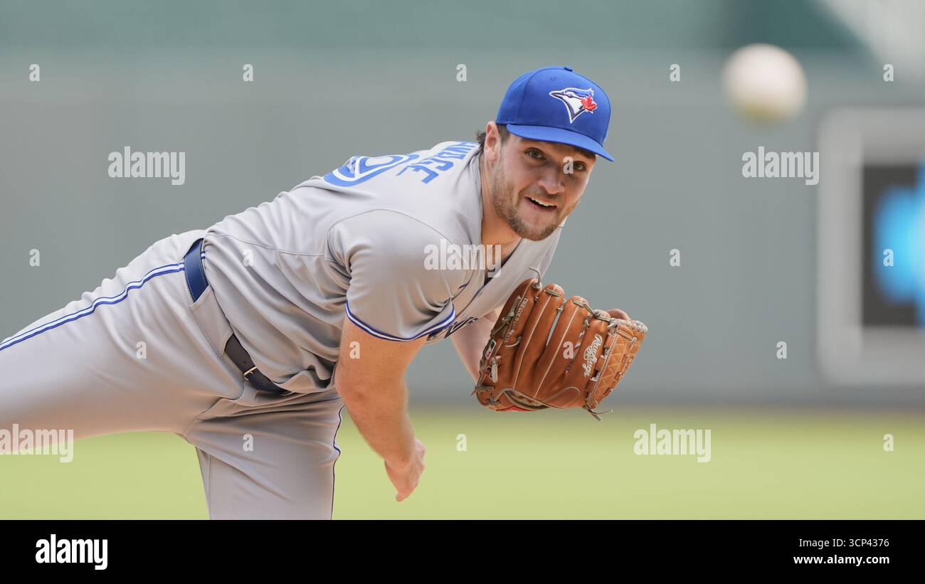 Toronto Blue Jays starting pitcher Trey Yesavage throws during the ...