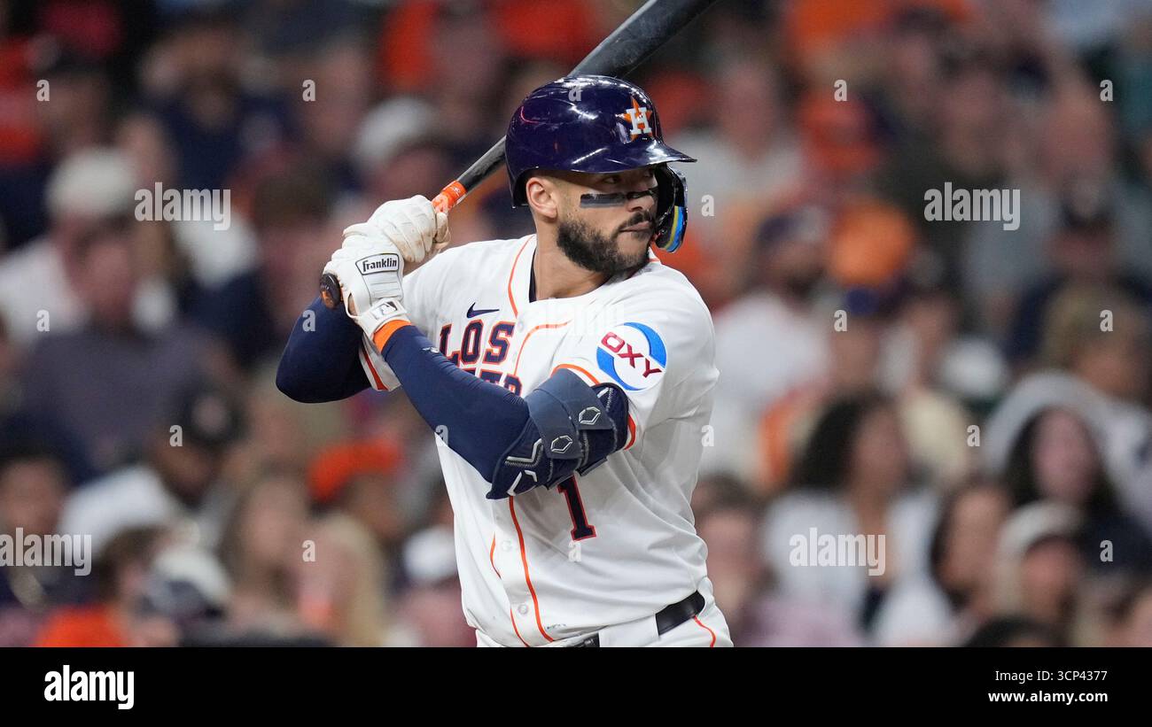 Houston Astros' Carlos Correa bats against the Seattle Mariners during ...