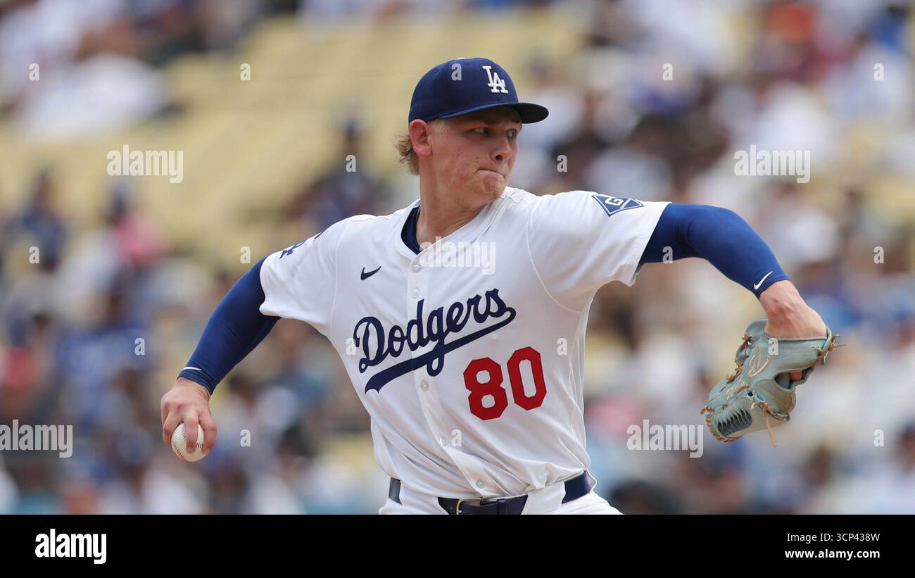 Los Angeles Dodgers pitcher Emmet Sheehan (80) throws to a San ...