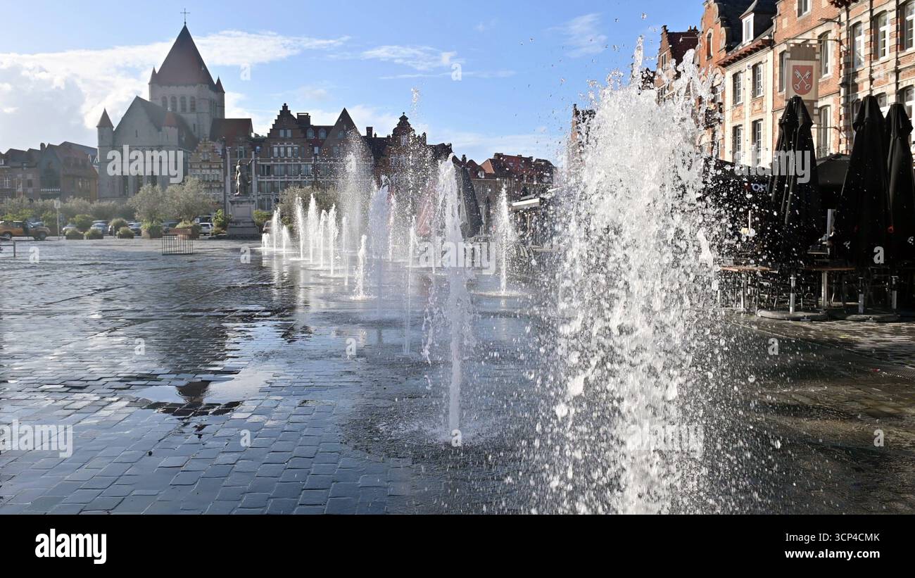 Tournai Belgium September 2025. Fountains on Grand Place doornik, water ...