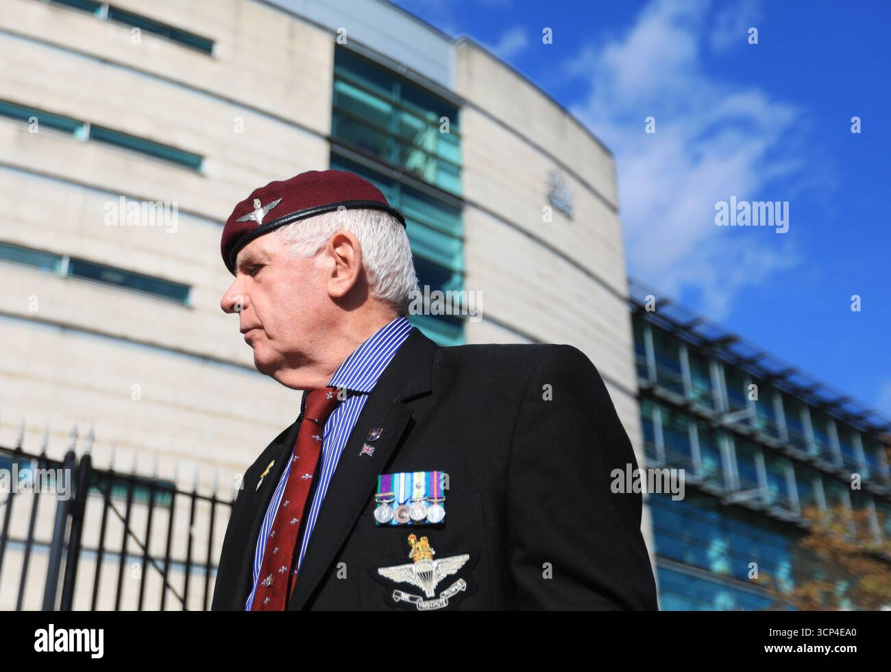 An unidentified supporter of Soldier F stands outside Belfast Crown ...
