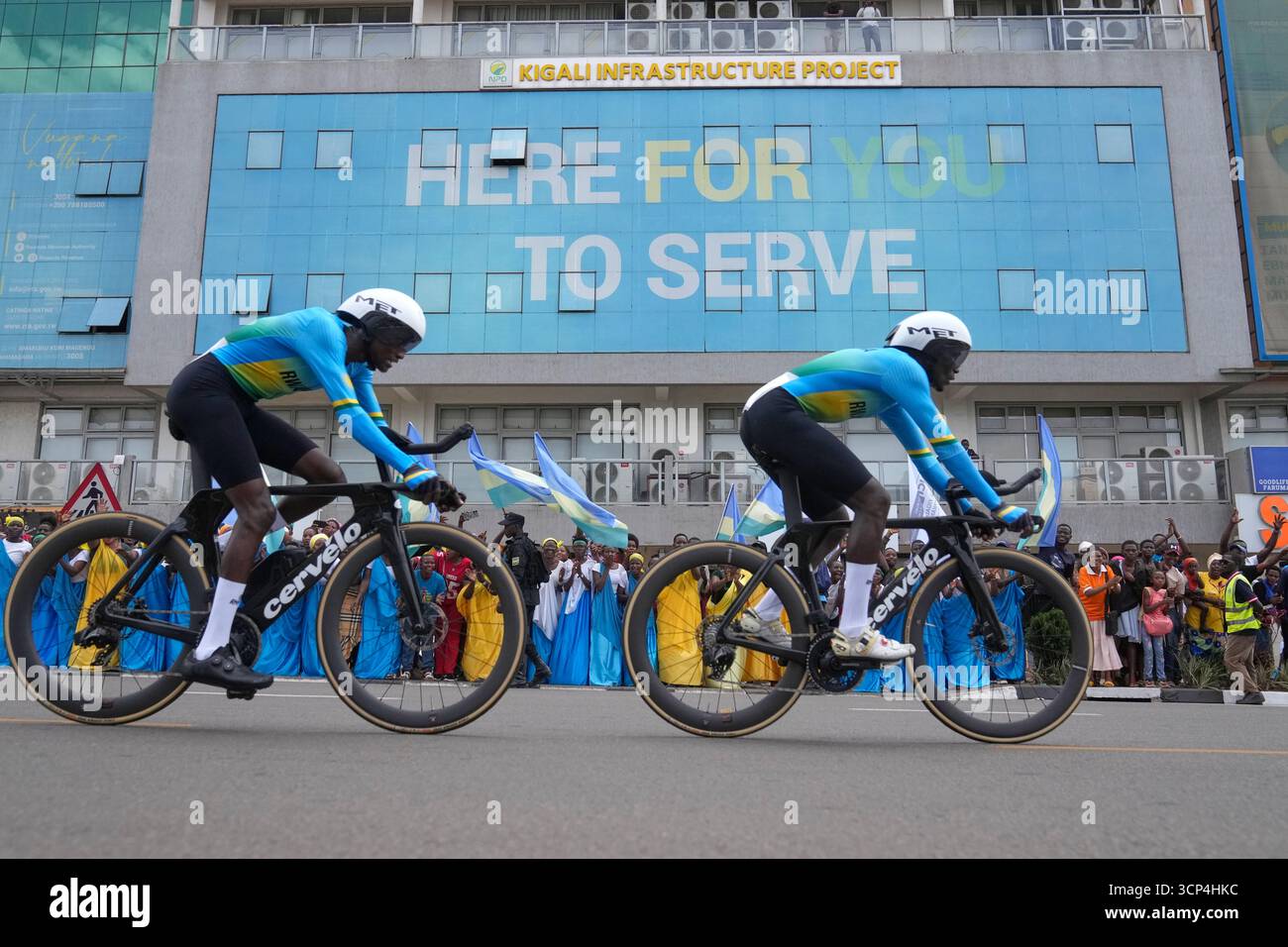 Team Rwanda competes, during the team time trial mixed relay event, at ...