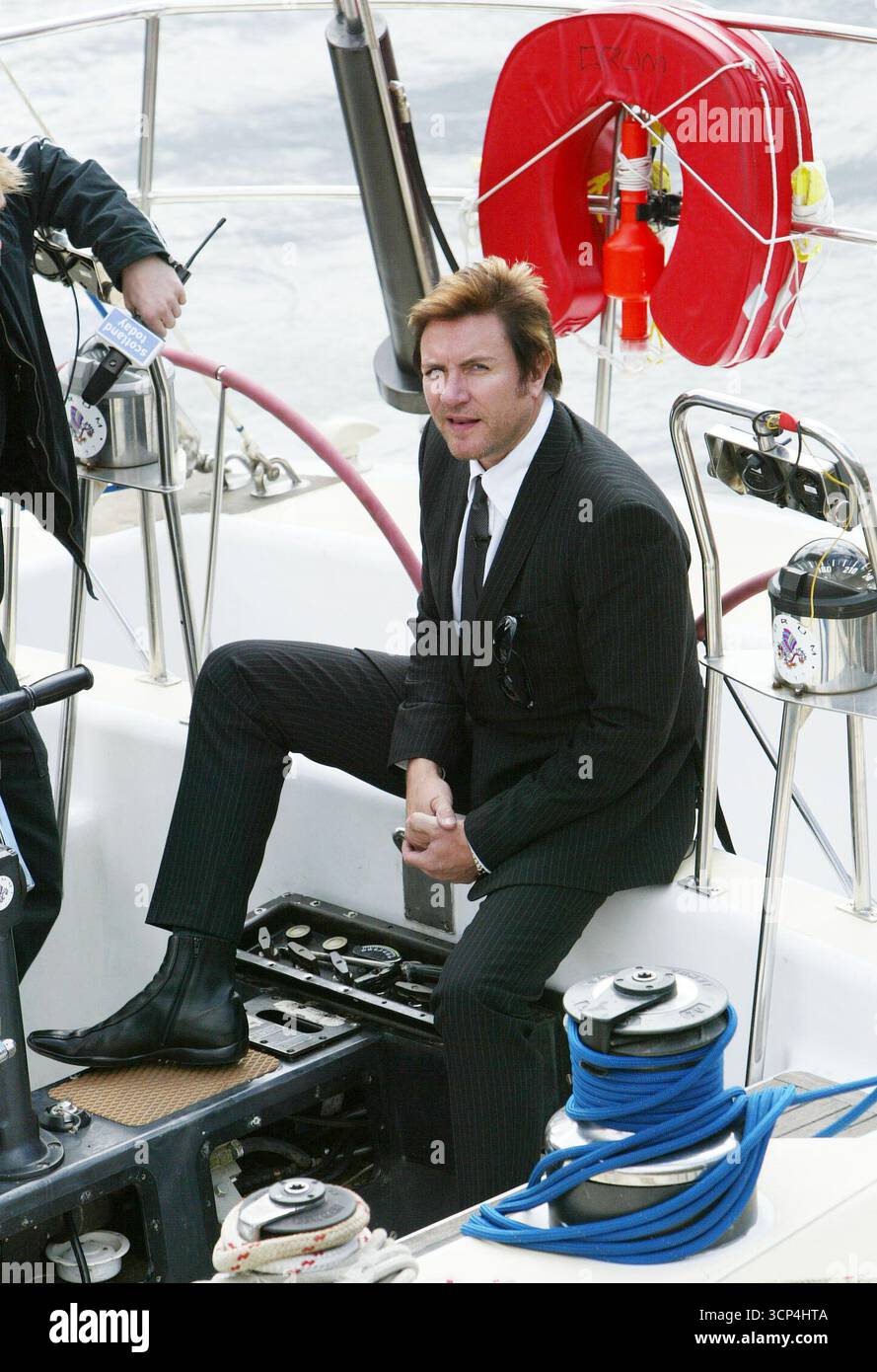 Simon Le Bon at a press launch for Simon entering his old yacht (now ...