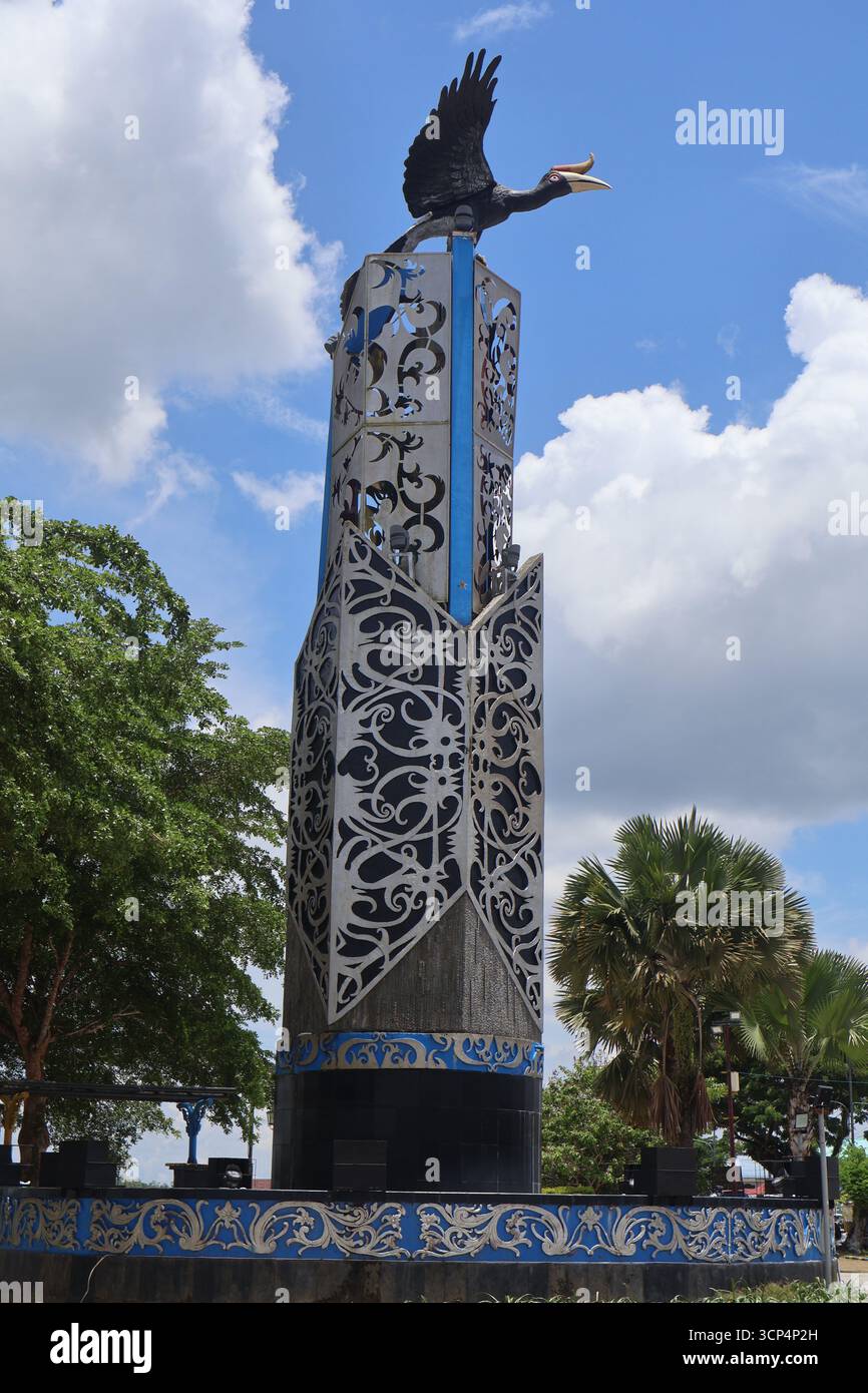 The Dayak monument with a majestic hornbill bird statue on top is a ...