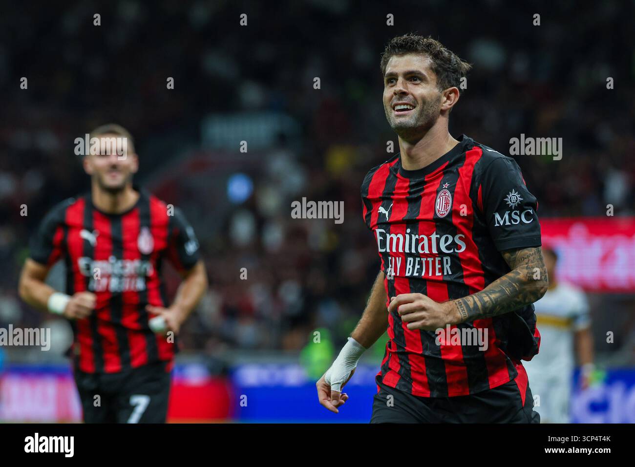Christian Pulisic of AC Milan celebrates after scoring a goal during ...