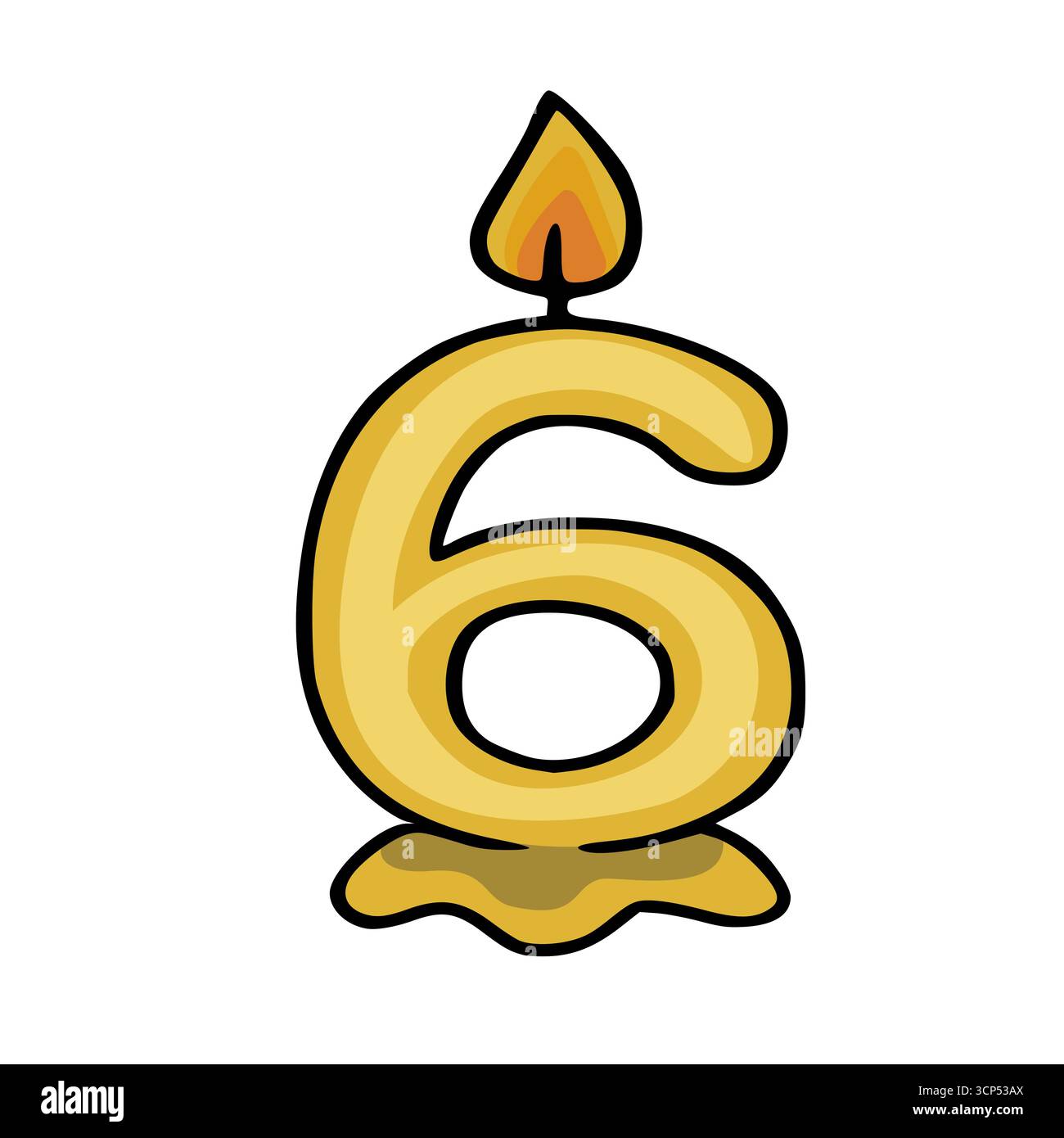 Festive vector illustration of a golden number six birthday candle with ...