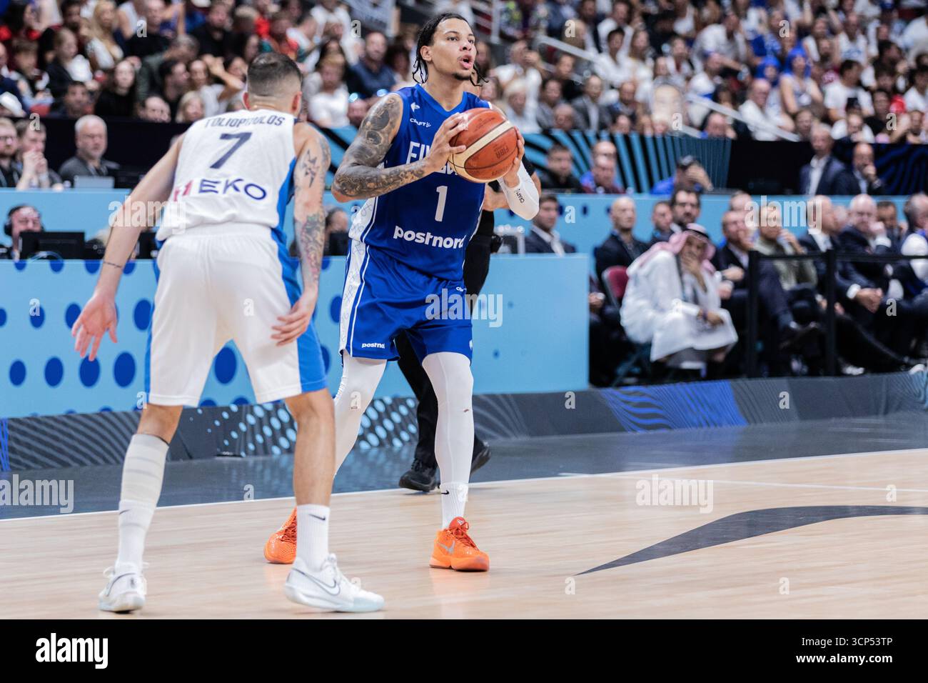 Miro Little (R) of Finland and Vassilis Toliopoulos of Greece (L) seen ...