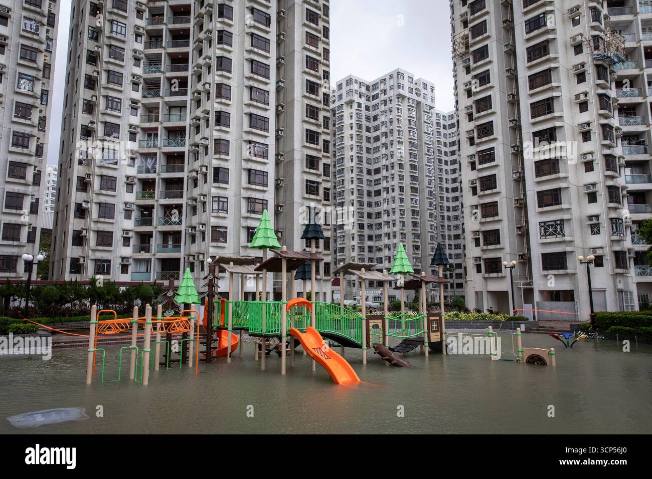 A children’s playground were flooded during Typhoon Signal T10 in Heng ...