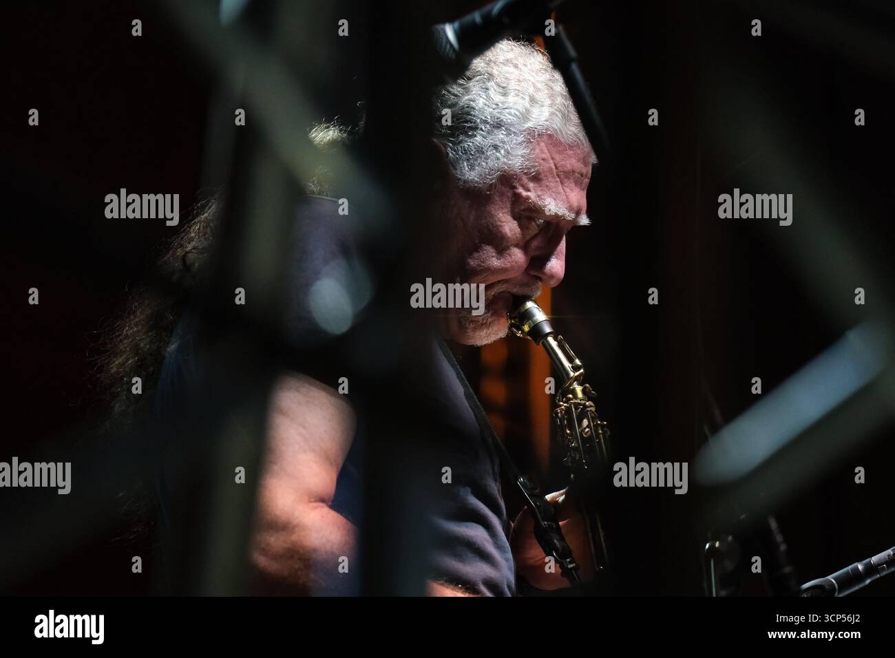 Argentine saxophonist Javier Girotto seen performing live during ...