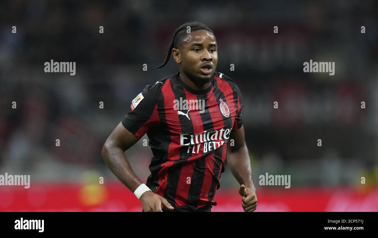AC Milan's Christopher Nkunku controls the ball during an Italian Cup ...