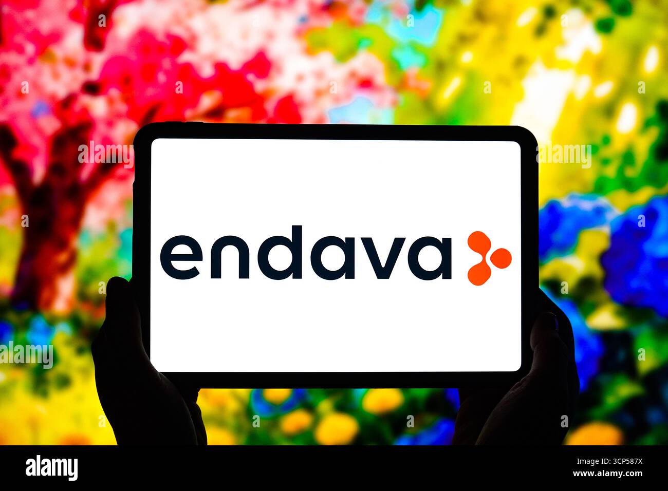In this photo illustration, Endava's logo is displayed on the screen of ...