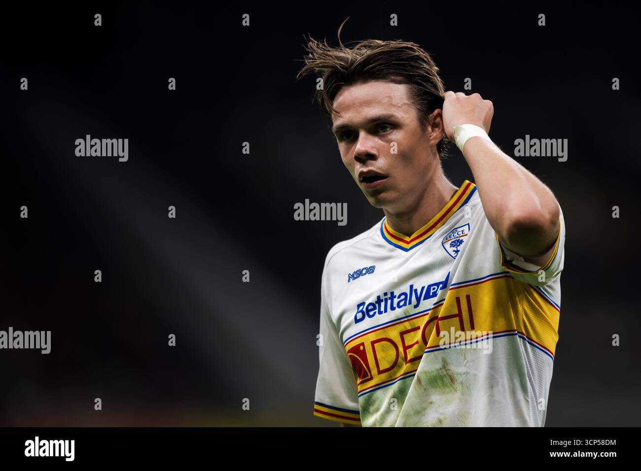 Thorir Johann Helgason of US Lecce looks on during the Coppa Italia ...