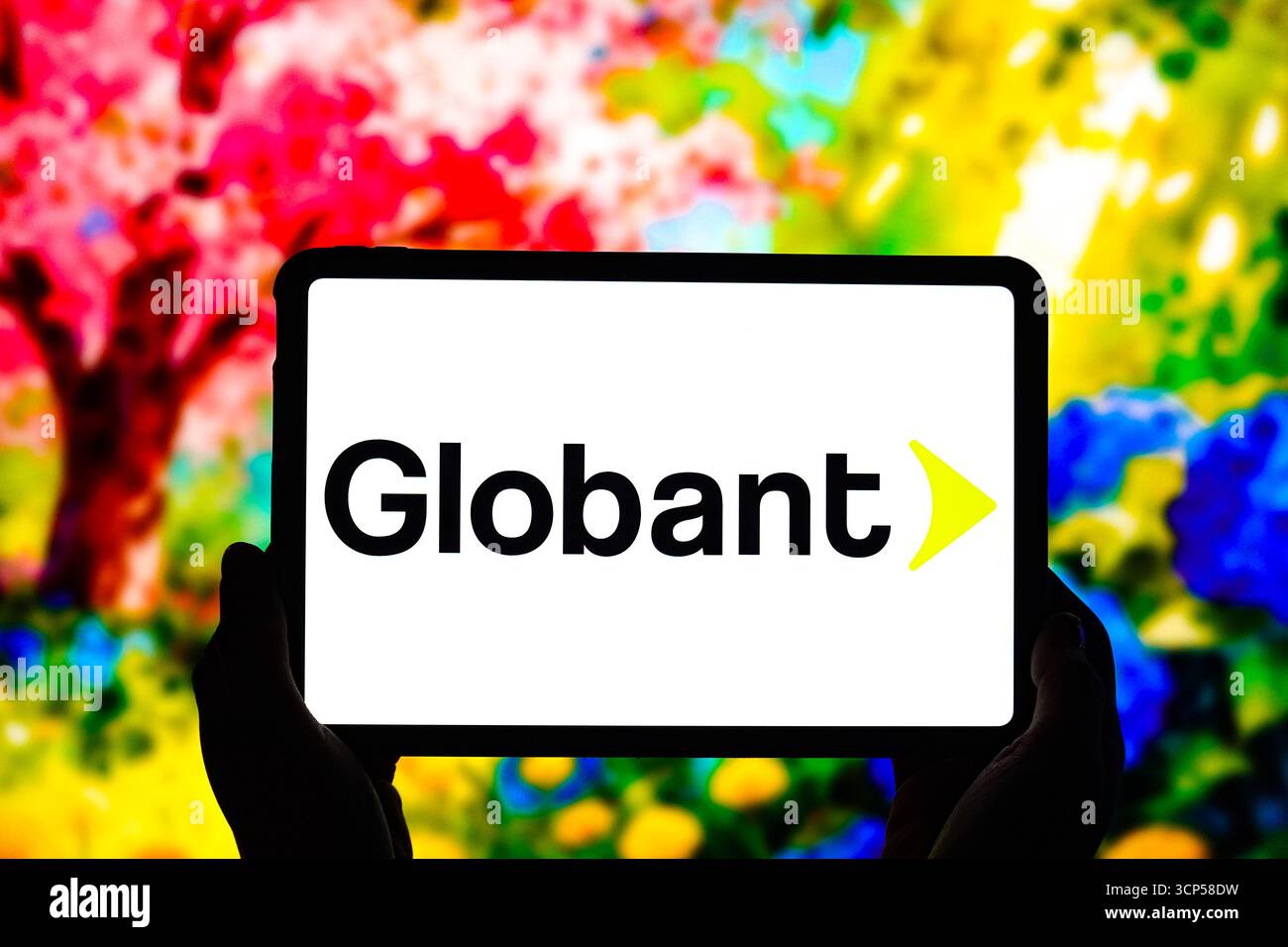 In this photo illustration, Globant's logo is displayed on the screen ...