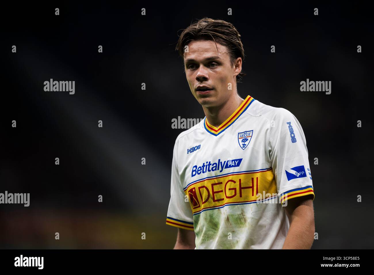 Thorir Johann Helgason of US Lecce looks on during the Coppa Italia ...