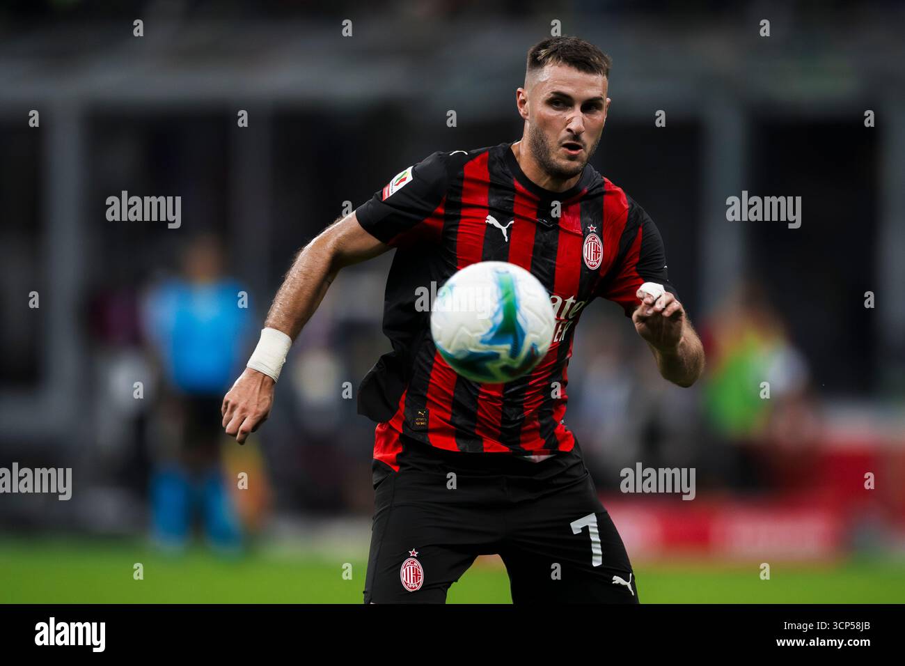 Santiago Gimenez of AC Milan in action during the Coppa Italia football ...