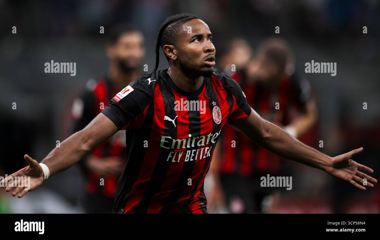 Christopher Nkunku of AC Milan celebrates after scoring a goal during ...