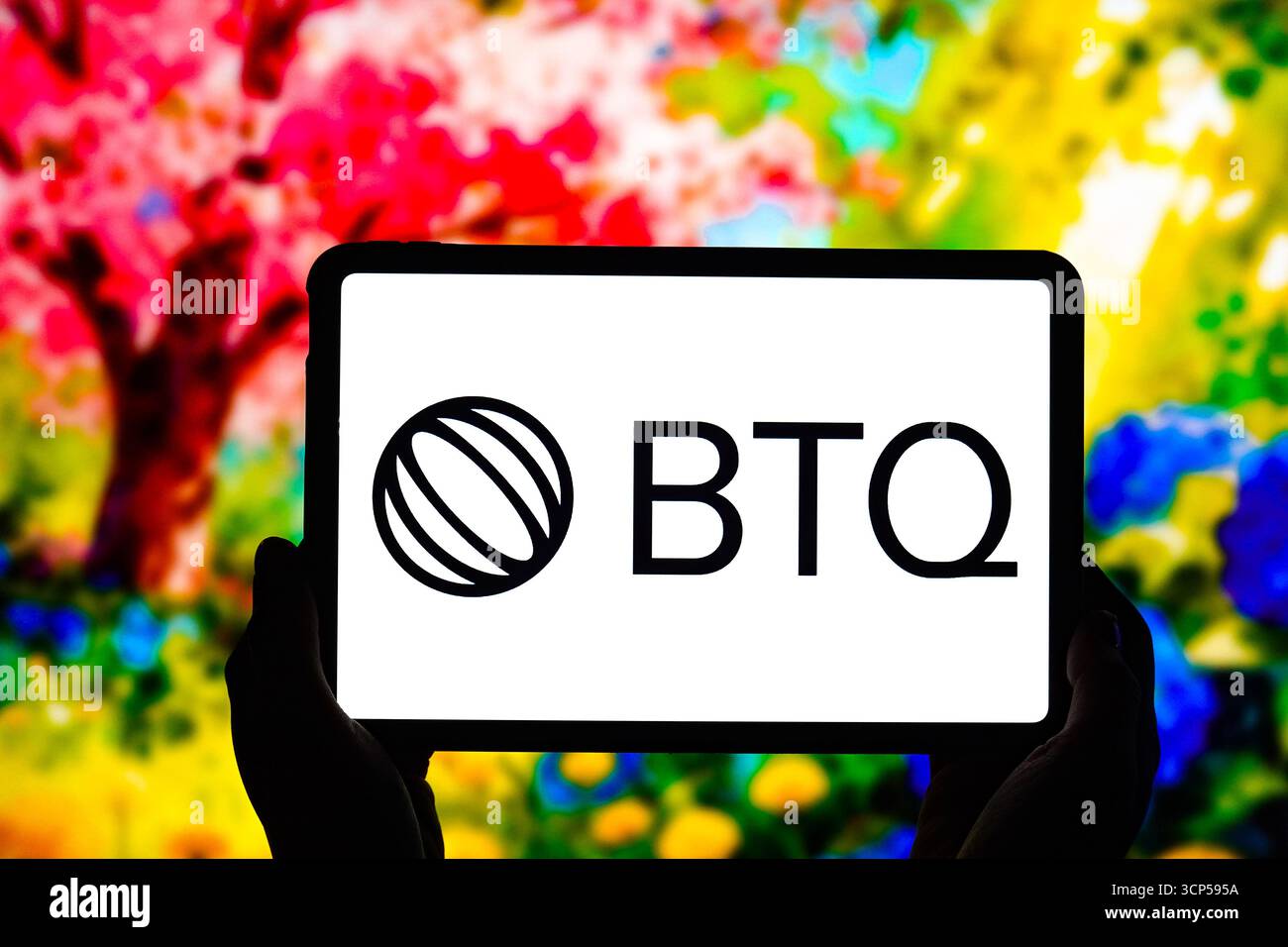 In this photo illustration, BTQ's logo is displayed on the screen of ...