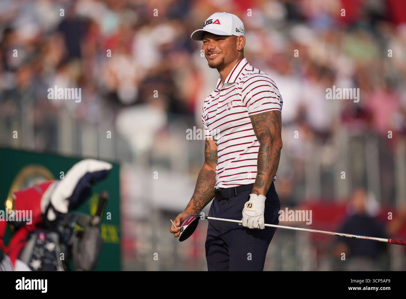 United States' Kane Brown waits to play on the first hole during the ...