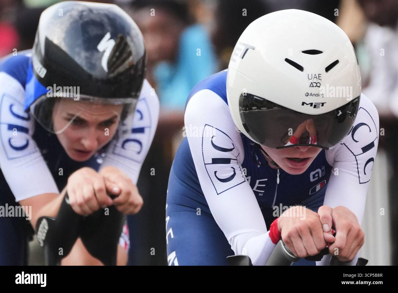 Team France competes, during the team time trial mixed relay event, at ...