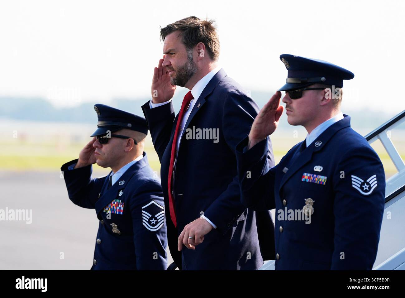 Vice President JD Vance arrives and steps off Air Force Two at Piedmont ...