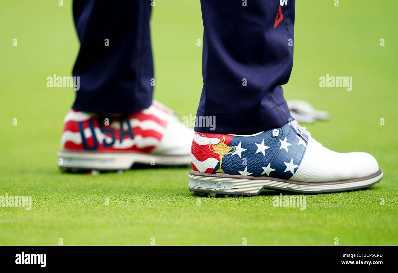 The shoes of Justin Thomas during a practice round at the Bethpage ...