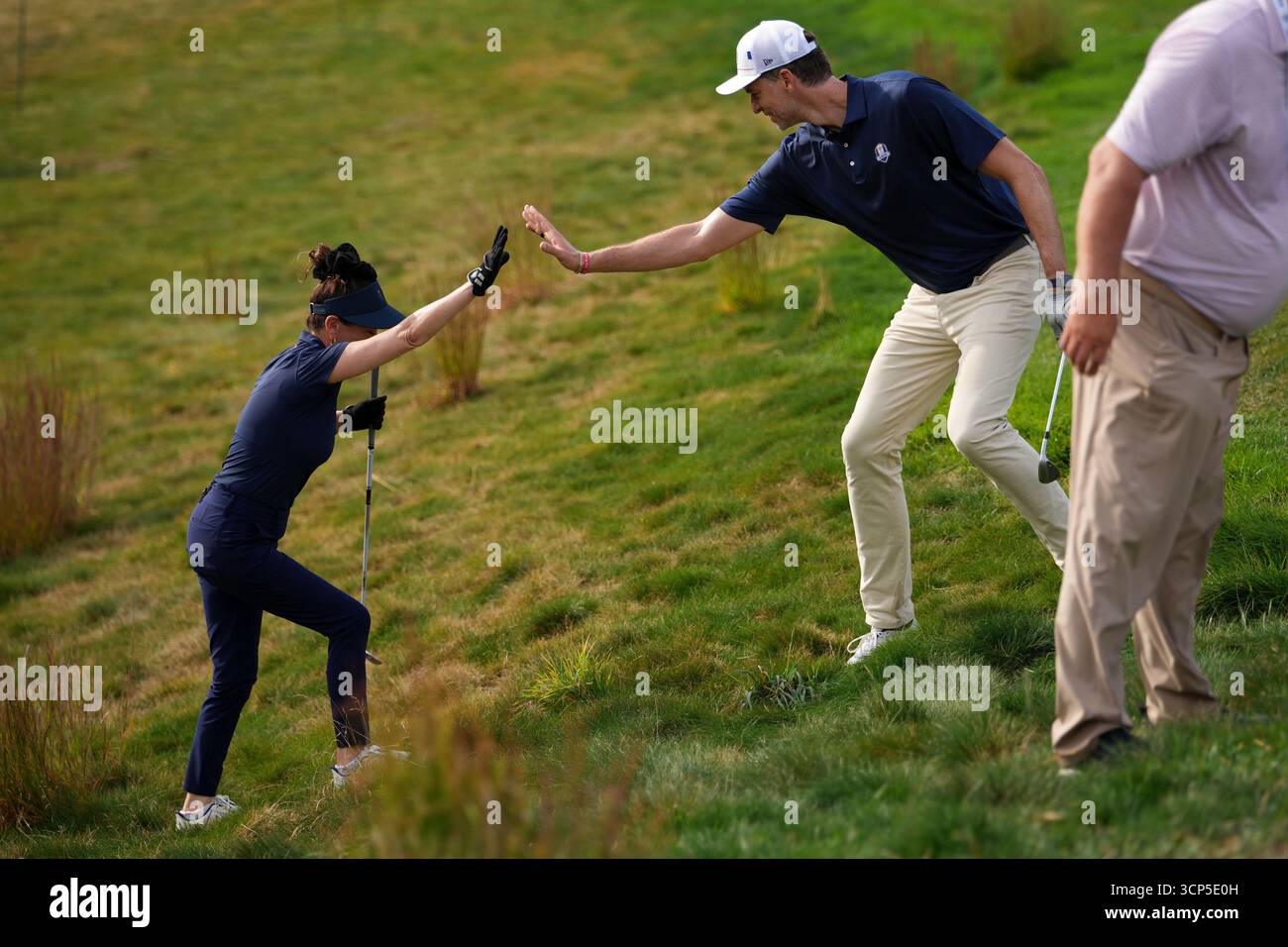 Europe's Catherine Zeta-Jones and Pau Gasol celebrate on the fifth hole ...