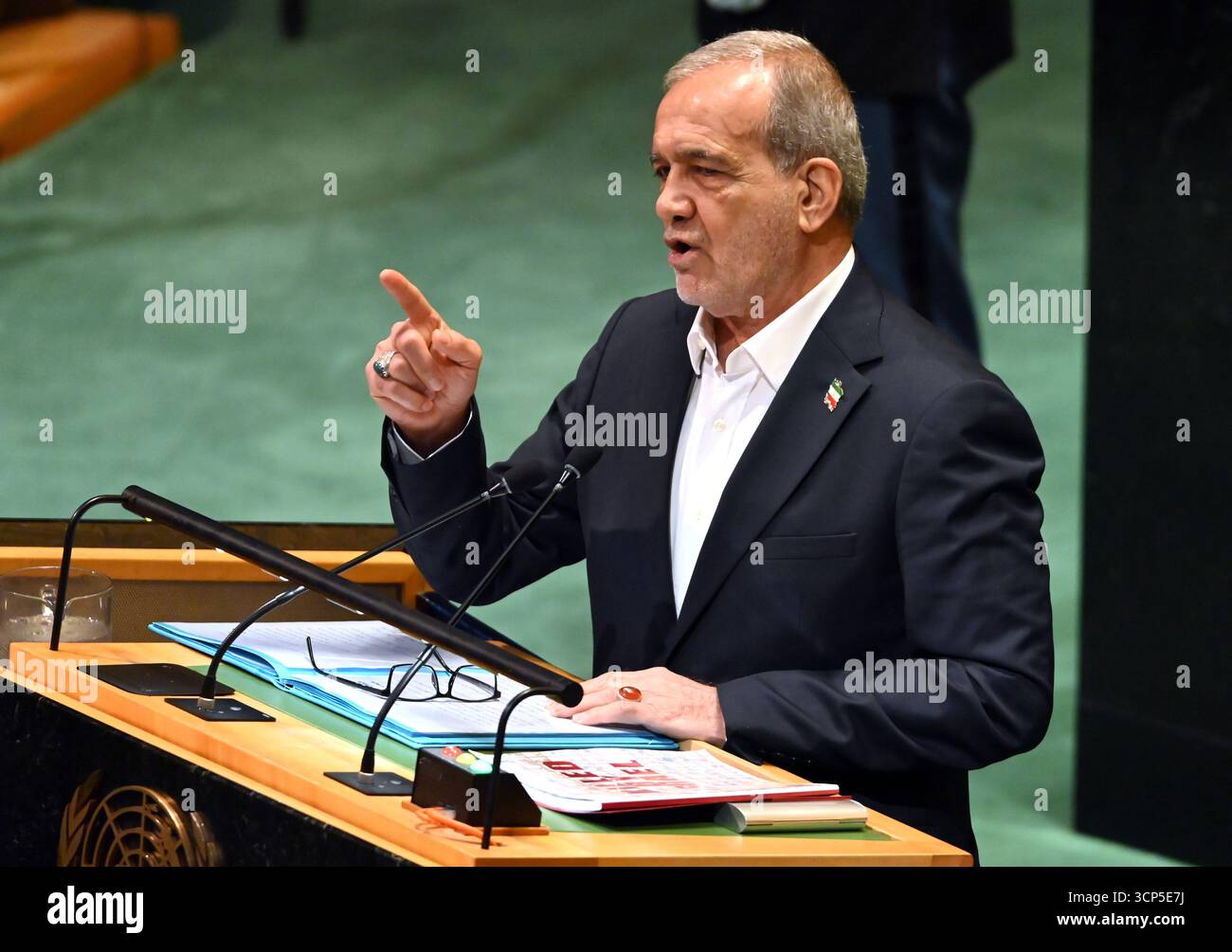 President Masoud Pezeshkian of the Islamic Republic of Iran addresses the United Nations General ...