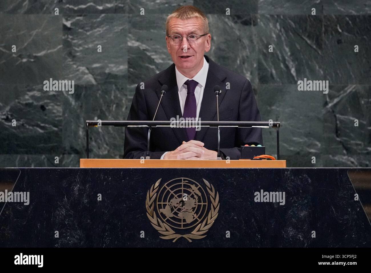 Latvia President Edgars Rinkevics addresses the 80th session of the ...