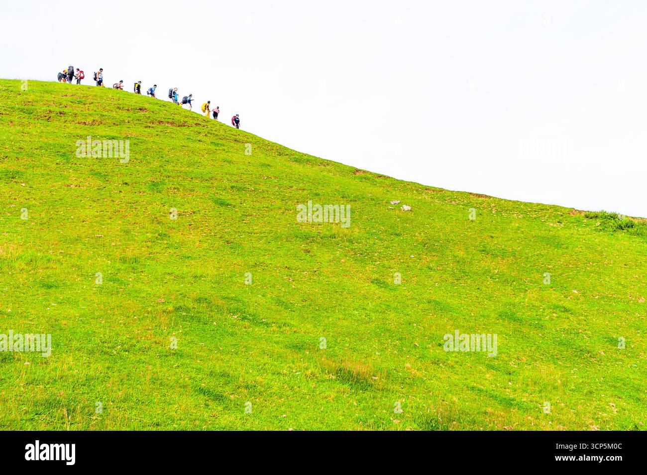 Mountaineers descending the grassy slope of Gulugod Baboy, a popular ...