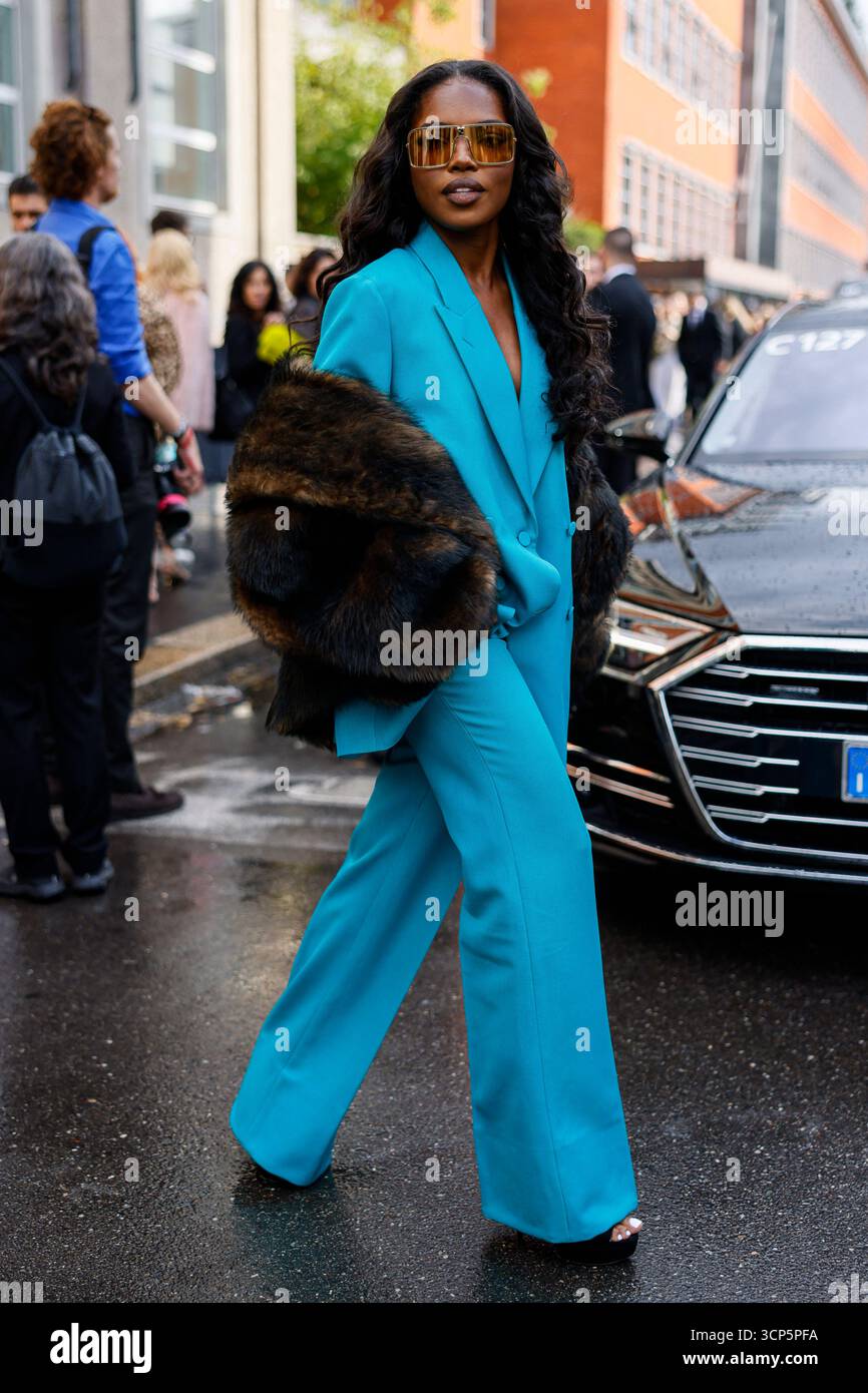 Ryan Destiny arrives to Fendi fashion show during Milan's Fashion Week ...