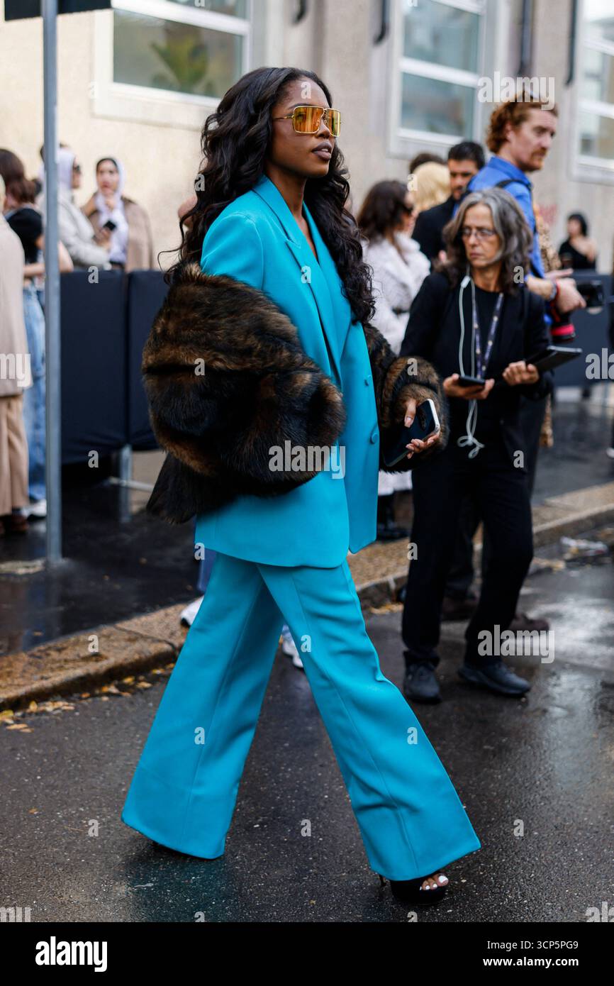 Ryan Destiny arrives to Fendi fashion show during Milan's Fashion Week ...
